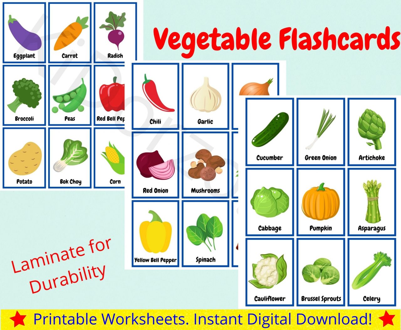 Printable Vegetable Flashcards Fun Matching Game for Kids
