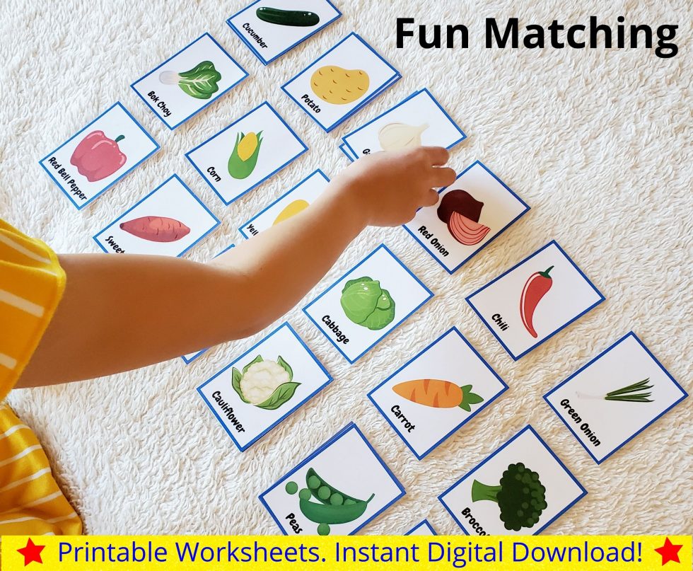 Printable Vegetable Flashcards Fun Matching Game for Kids