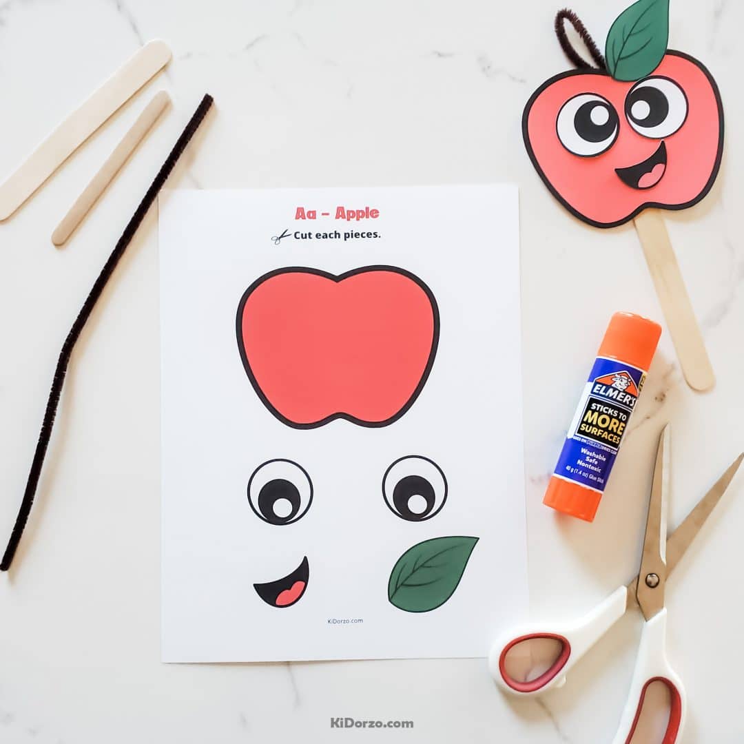 Fun Letter A Apple Craft - Popsicle Stick Puppet | KiDorzo