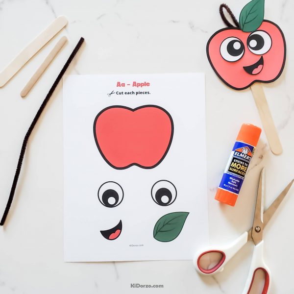 Fun Letter A Apple Craft - Popsicle Stick Puppet | KiDorzo