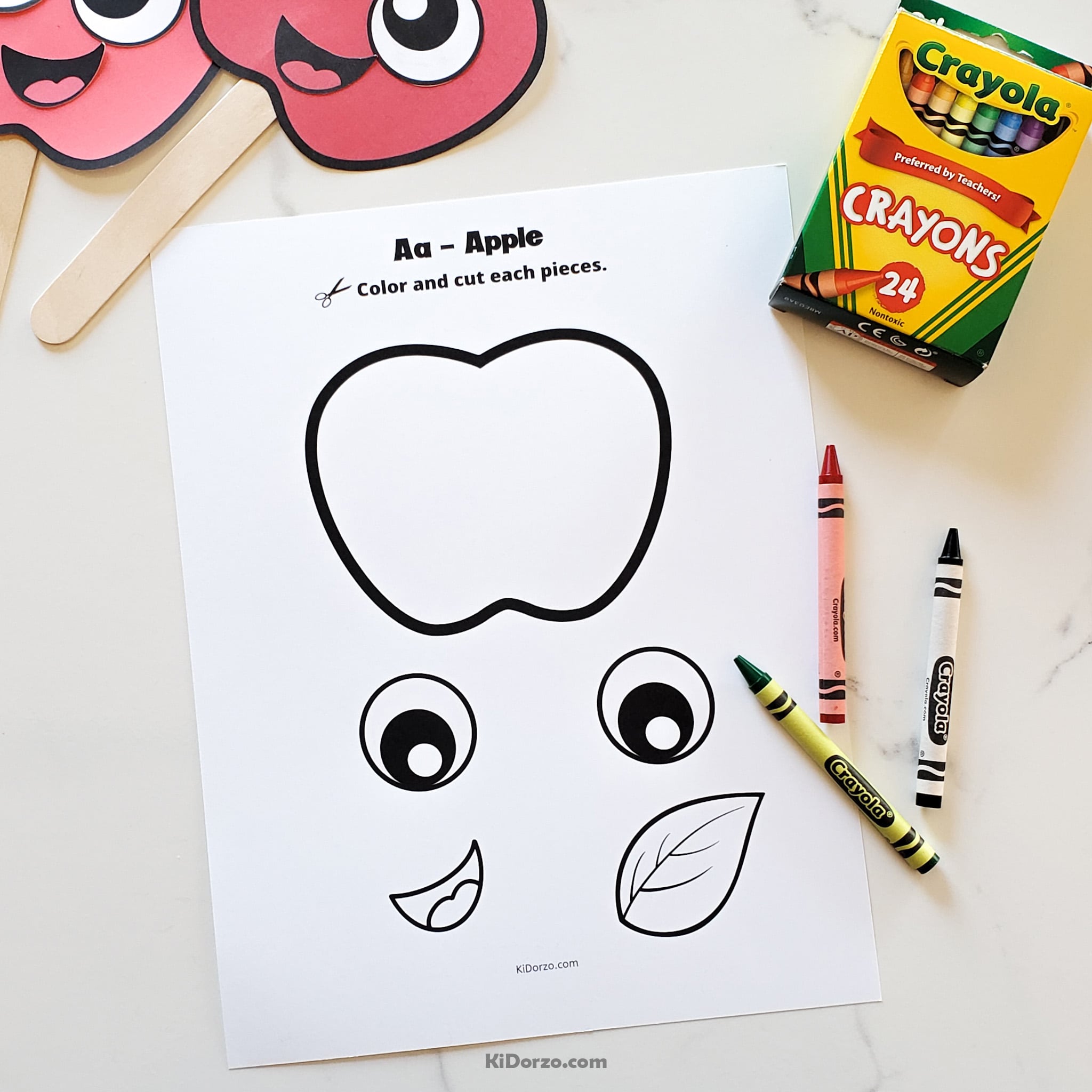 Fun Letter A Apple Craft - Popsicle Stick Puppet | KiDorzo