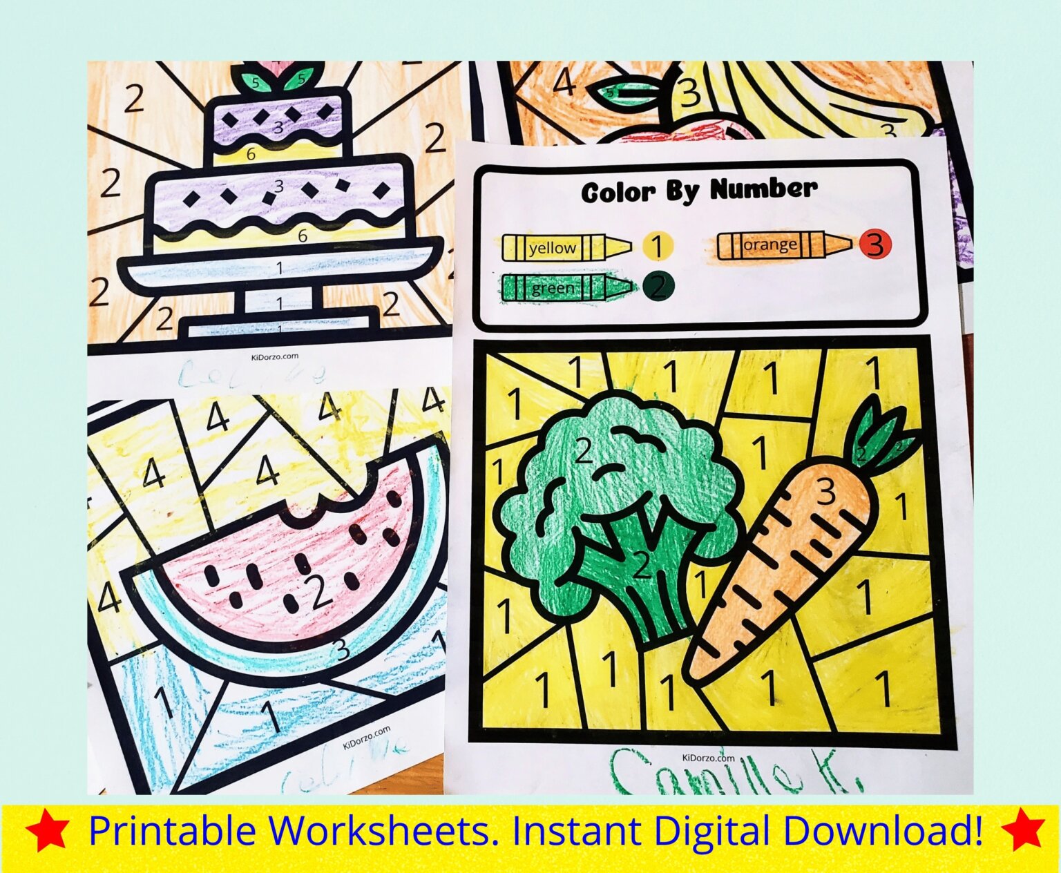 Color By Number Food Theme Printable Coloring Pages for Kids
