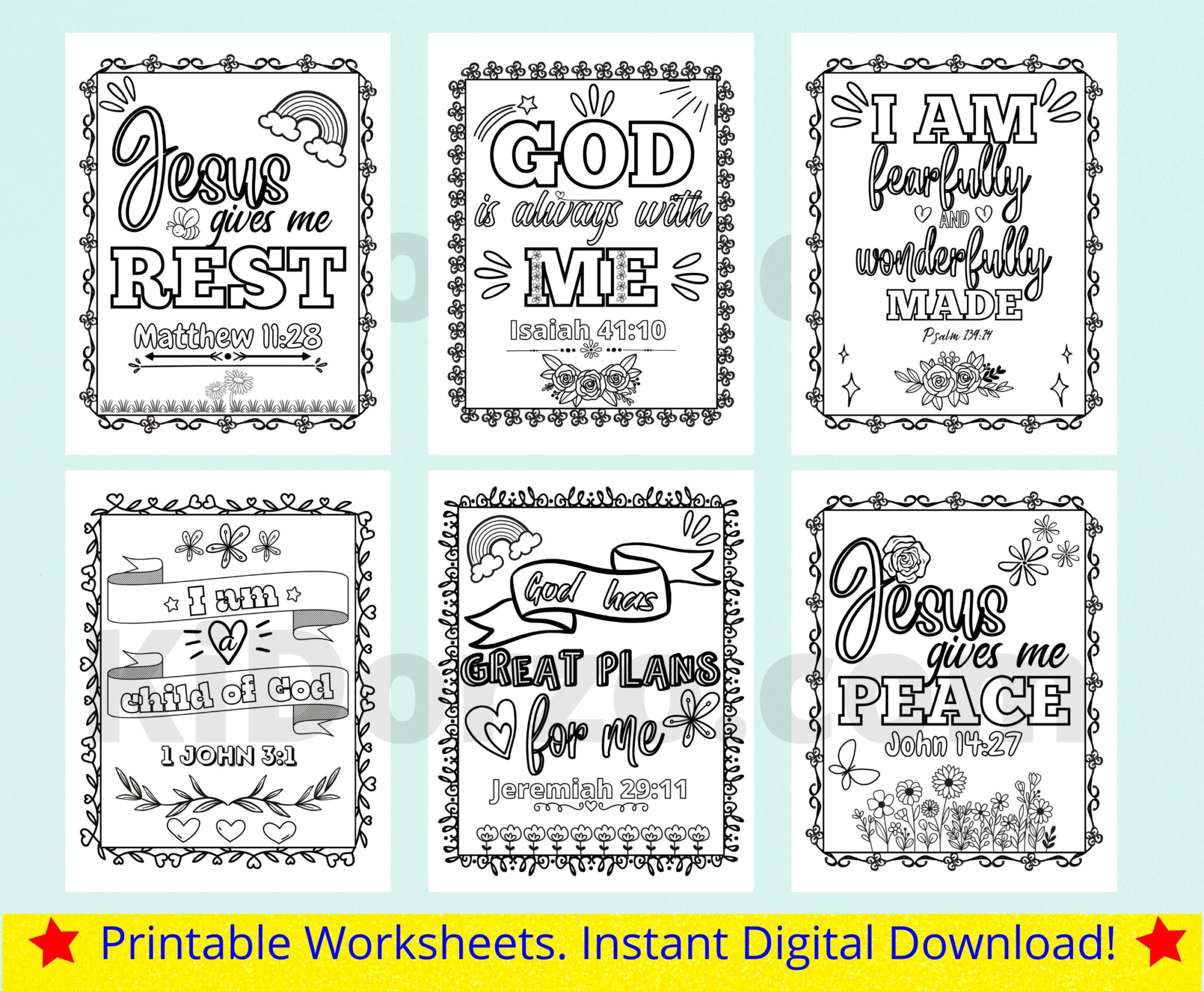 20 Affirmation Easy Bible Verse Coloring Pages for Kids